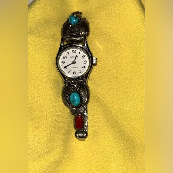 Jewelry | Vintage Bulova Tribal Navajo Silver Turquoise Coral P3 Swiss ...